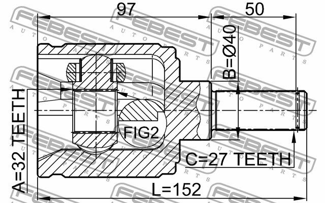 ШРУС внутренний левый 32X40X27 (HONDA ACCORD CF3/CF4/CF5/CL1/CL3 1998-2002) FEBEST, 0311CFLH FEBEST 0311-CFLH