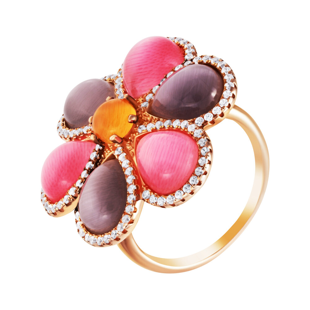 Кольцо, серебро, 925 проба, фианит, кошачий глаз