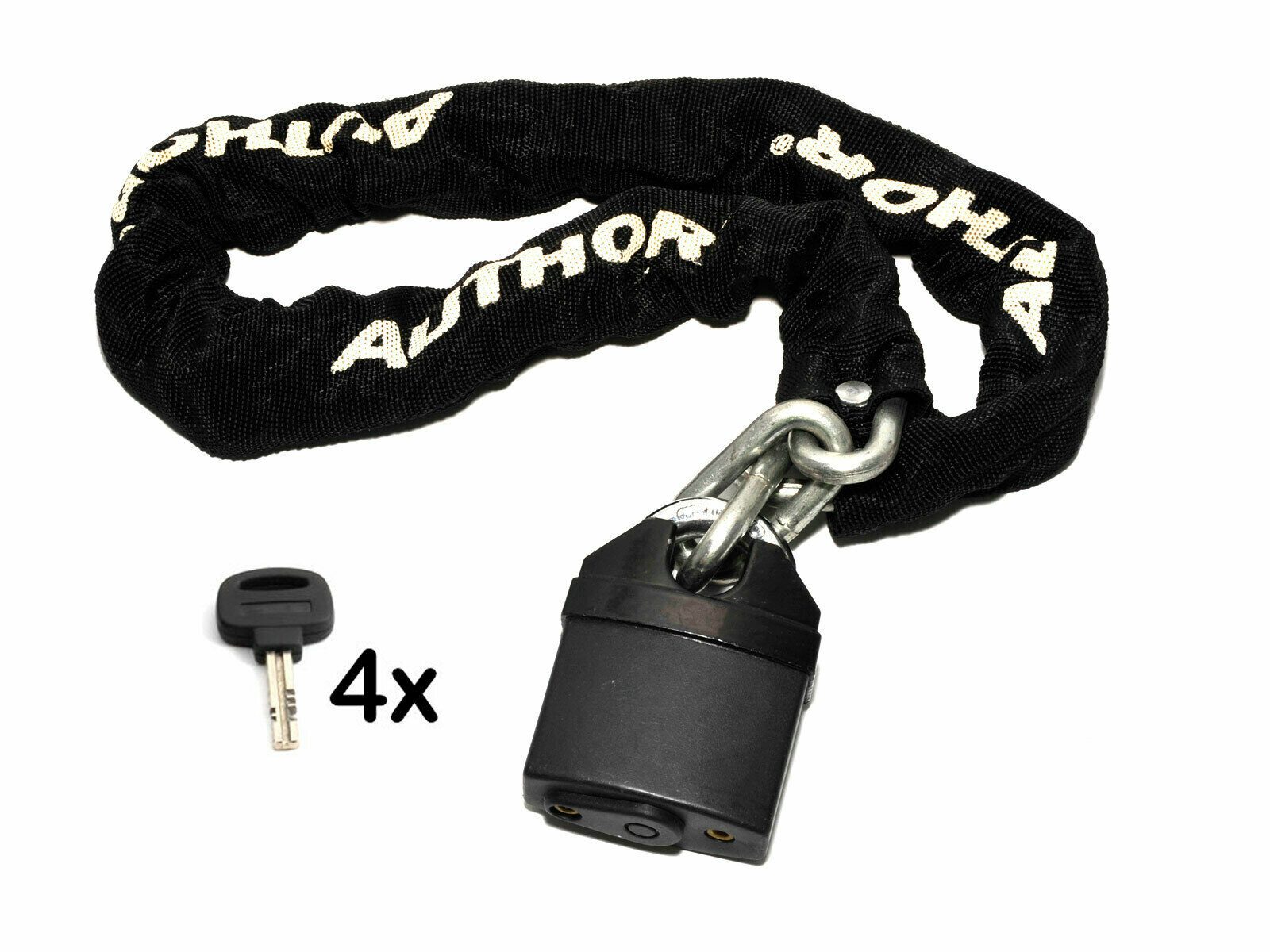 Велозамок цепь с навесным замком Author ACHL-65. Размер: 8х900мм. На ключе. Цвет: Черный