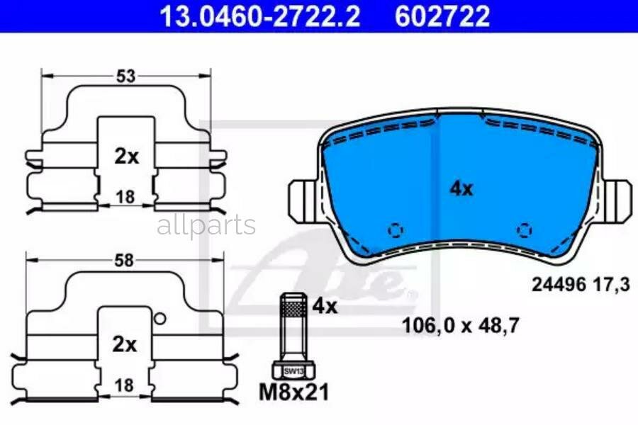 ATE 13046027222 13.0460-2722.2 1236 00 ! колодки дисковые з.\ Ford Galaxy/Mondeo/S-max, Volvo S80 1.6-4.4/D/TDCi 06>