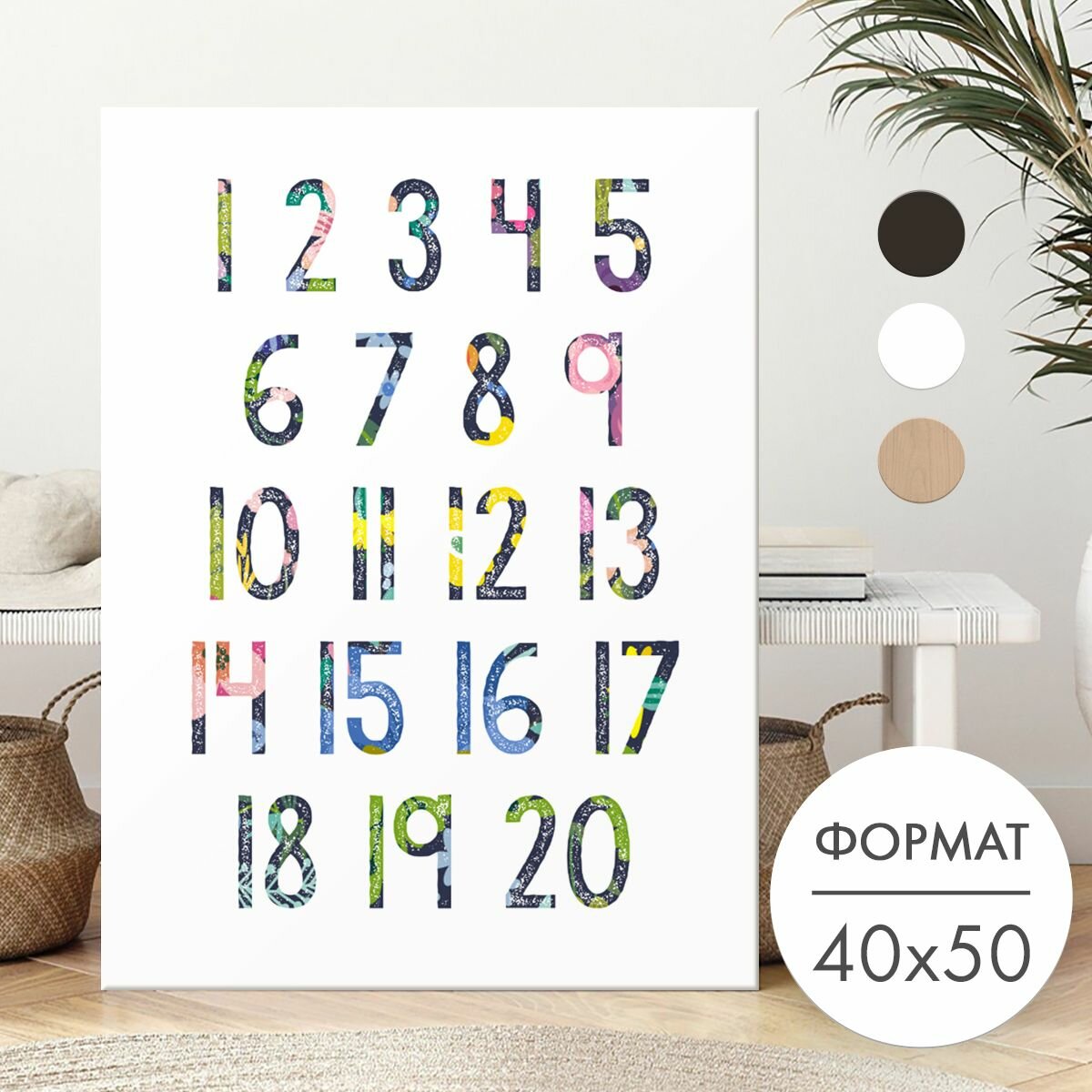 Постер 40х50 без рамки "Цифры до 20 для детей" для интерьера