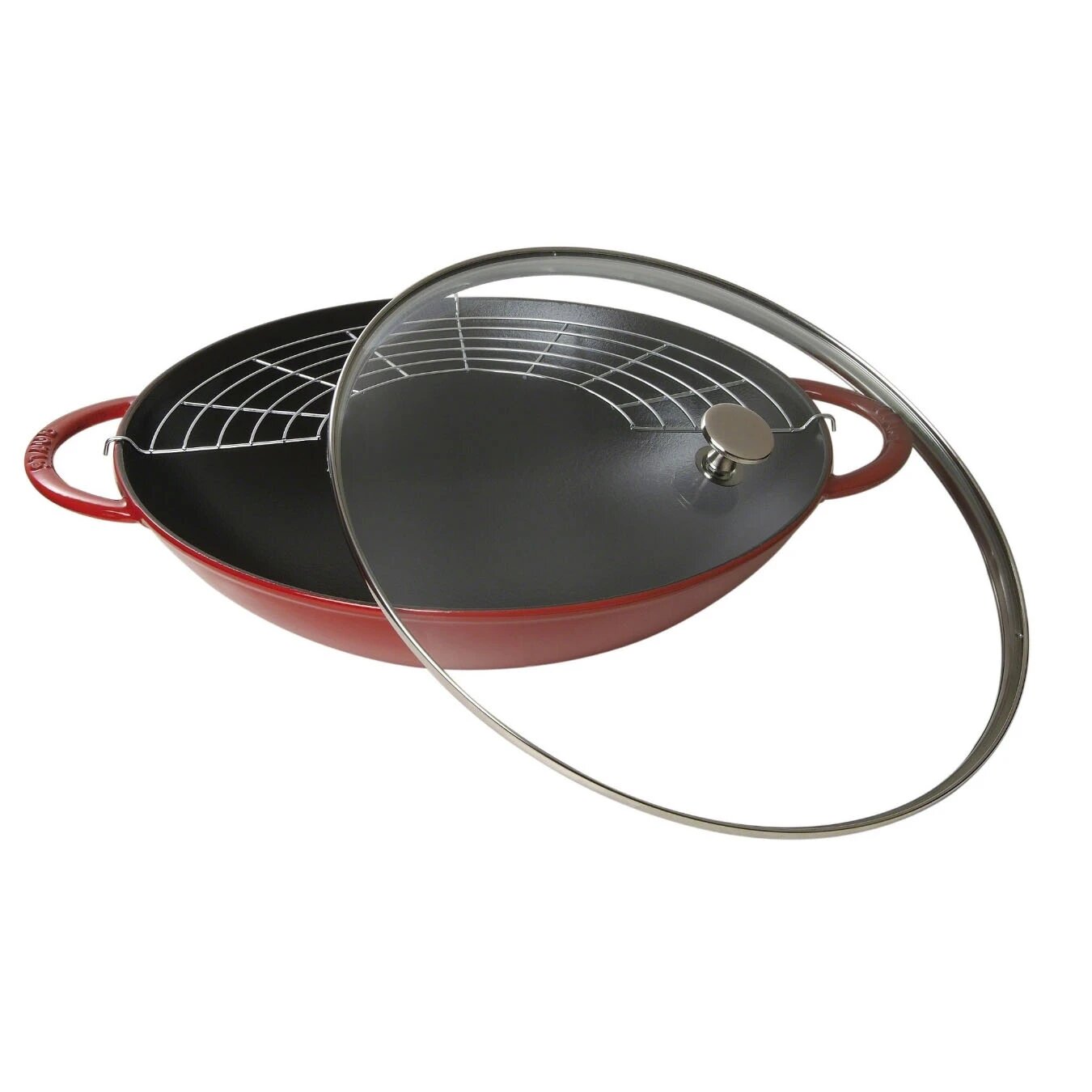 Вок чугунный со стеклянной крышкой 5,7 л, 37 см, вишневый, Staub, 1313906