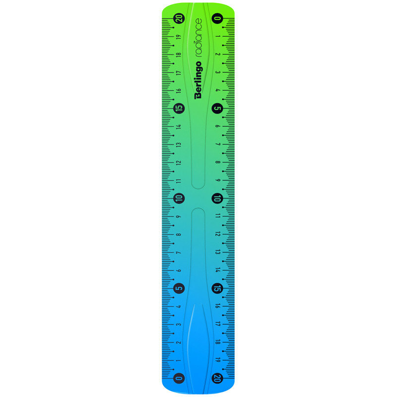 Линейка 20см Berlingo "Radiance", пластиковая, гибкая, голубой/зеленый градиент, европодвес, 289699