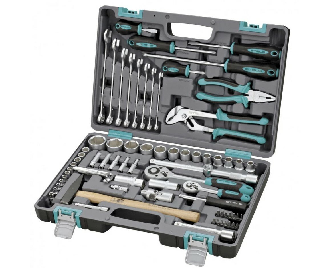 Набор инструментов STELS 1/2", 1/4", CrV, пластиковый кейс, 76 предметов 14104