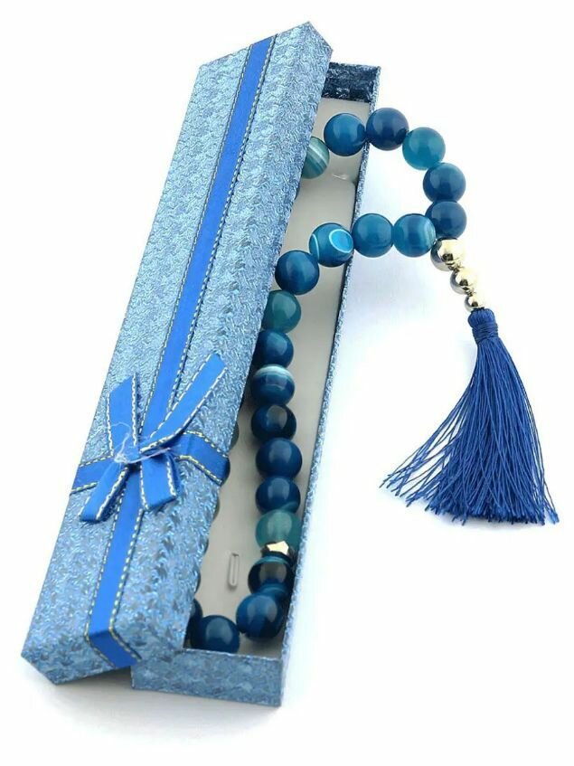 Четки из камня голубой агат 33 бусины, диаметр каждй бусины 12 мм.