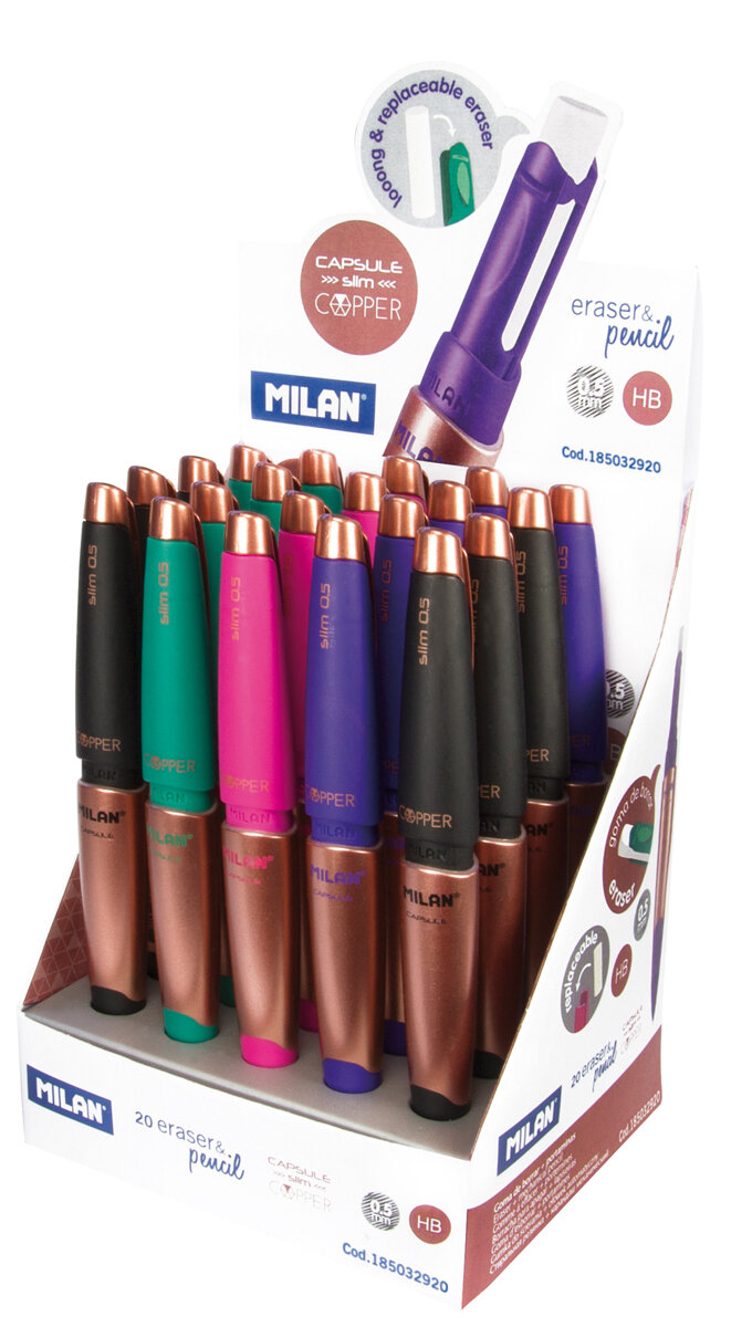 Карандаш механический 20 шт. 0.5 мм HB "Milan" Capsule Slim Cooper с ластиком, корпус ассорти 185032920