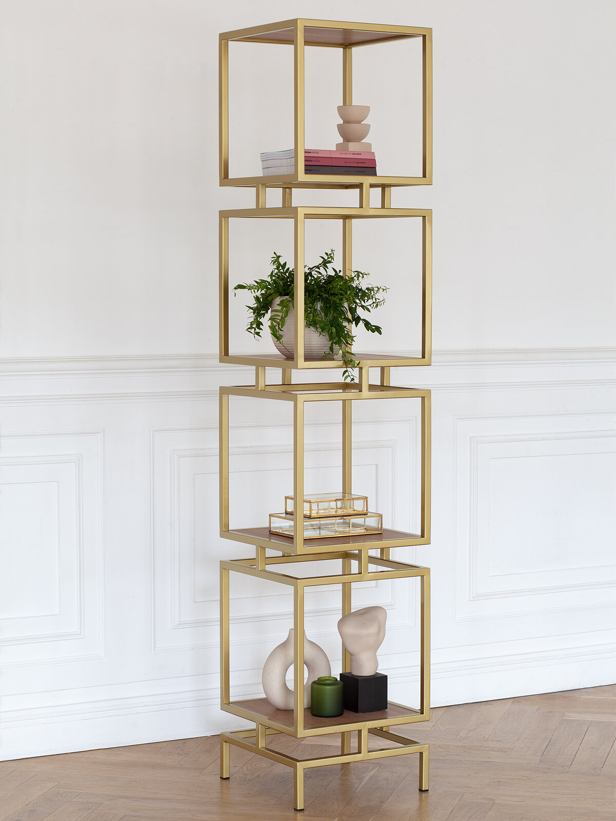 Стеллаж лофт интерьерный для книг CUBIC-4, золотой, ЛДСП Робиния, 1965x400x400