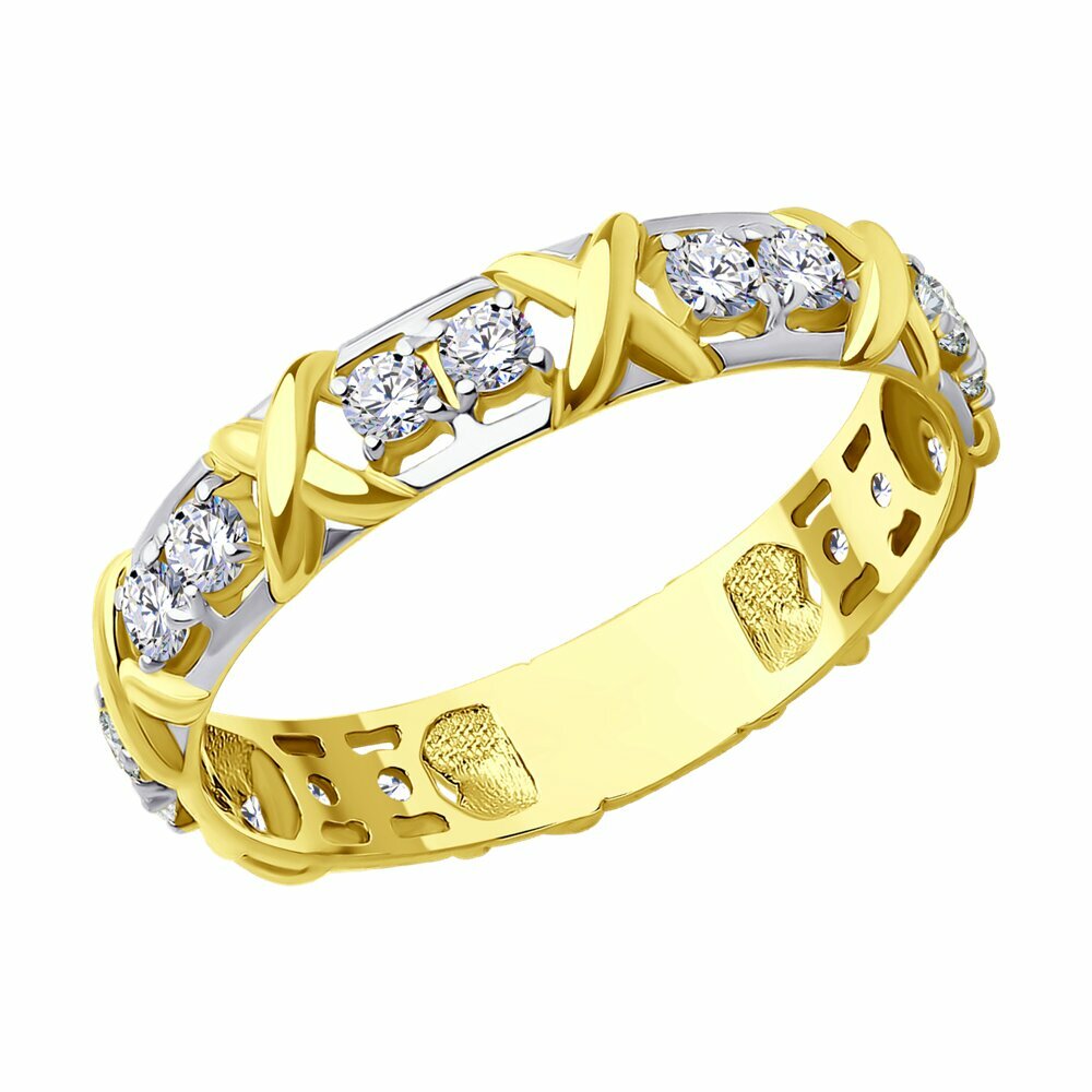 Кольцо, желтое золото, 585 проба, фианит