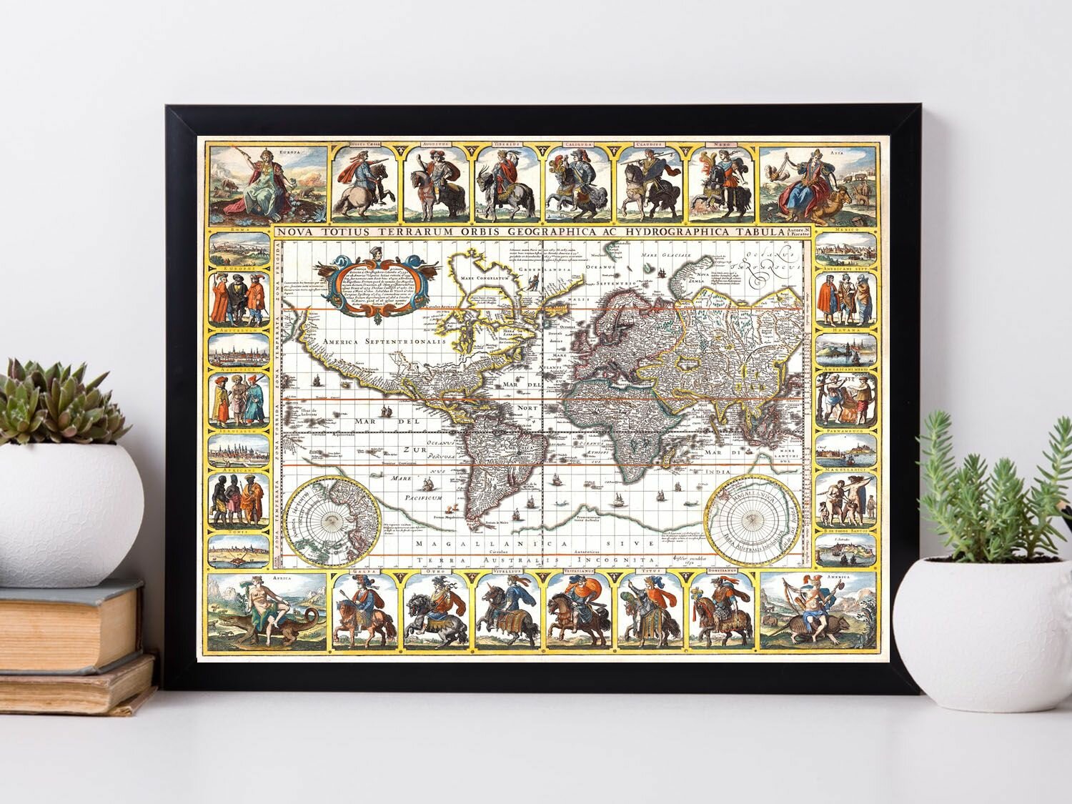 Плакат старинной карты мира 1652 год, размер 59х84см без рамы. Винтажный постер - Настенная Декоративная Карта Мира для интерьера и в подарок.