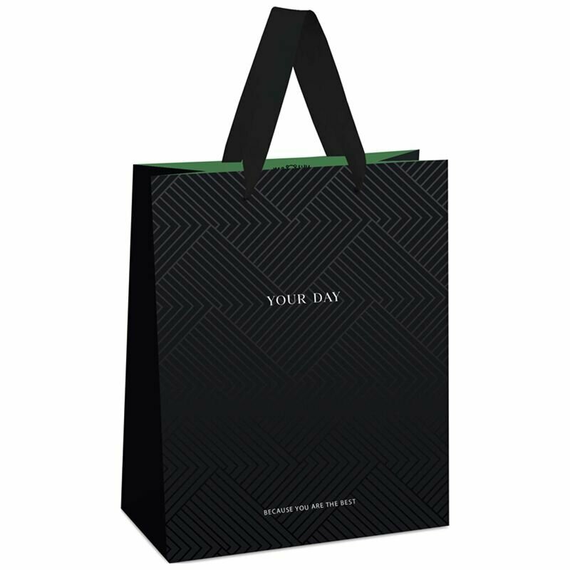 12 шт, Пакет подарочный 18*23*10см MESHU "Black Water", отд. фольгой, выб. лак, матовая ламинация