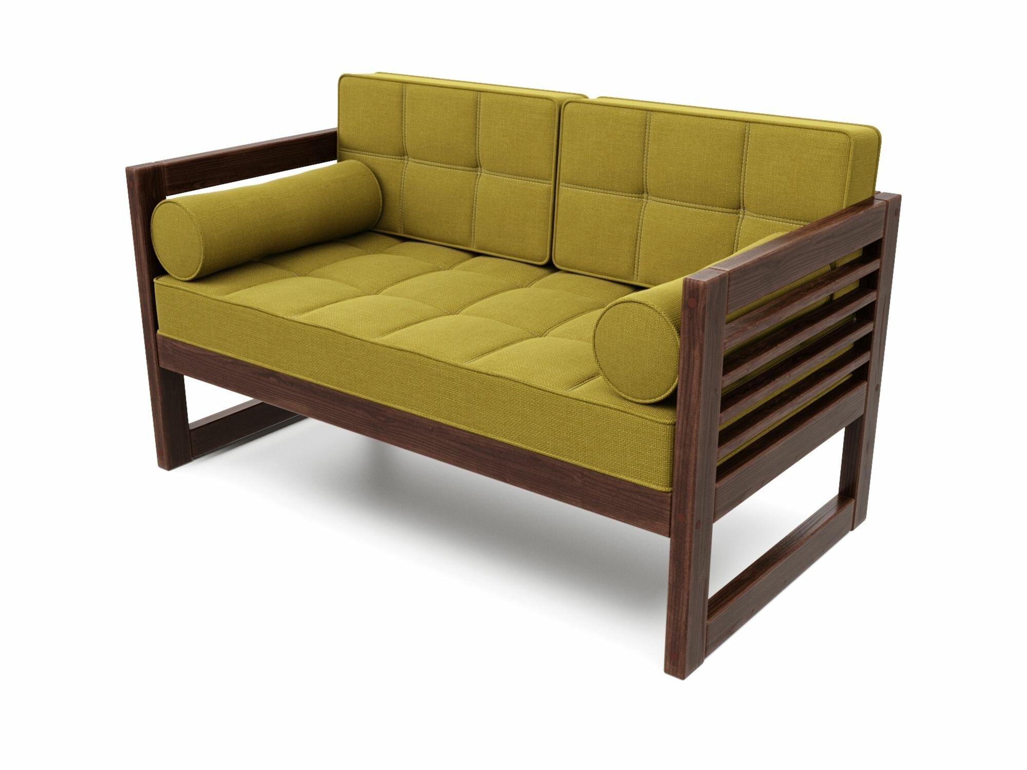 Маленький диван кушетка Arsko Сега-М, горчичный-орех, велюр, массив дерева, двухместный, садовый, для кафе и бара, для офиса