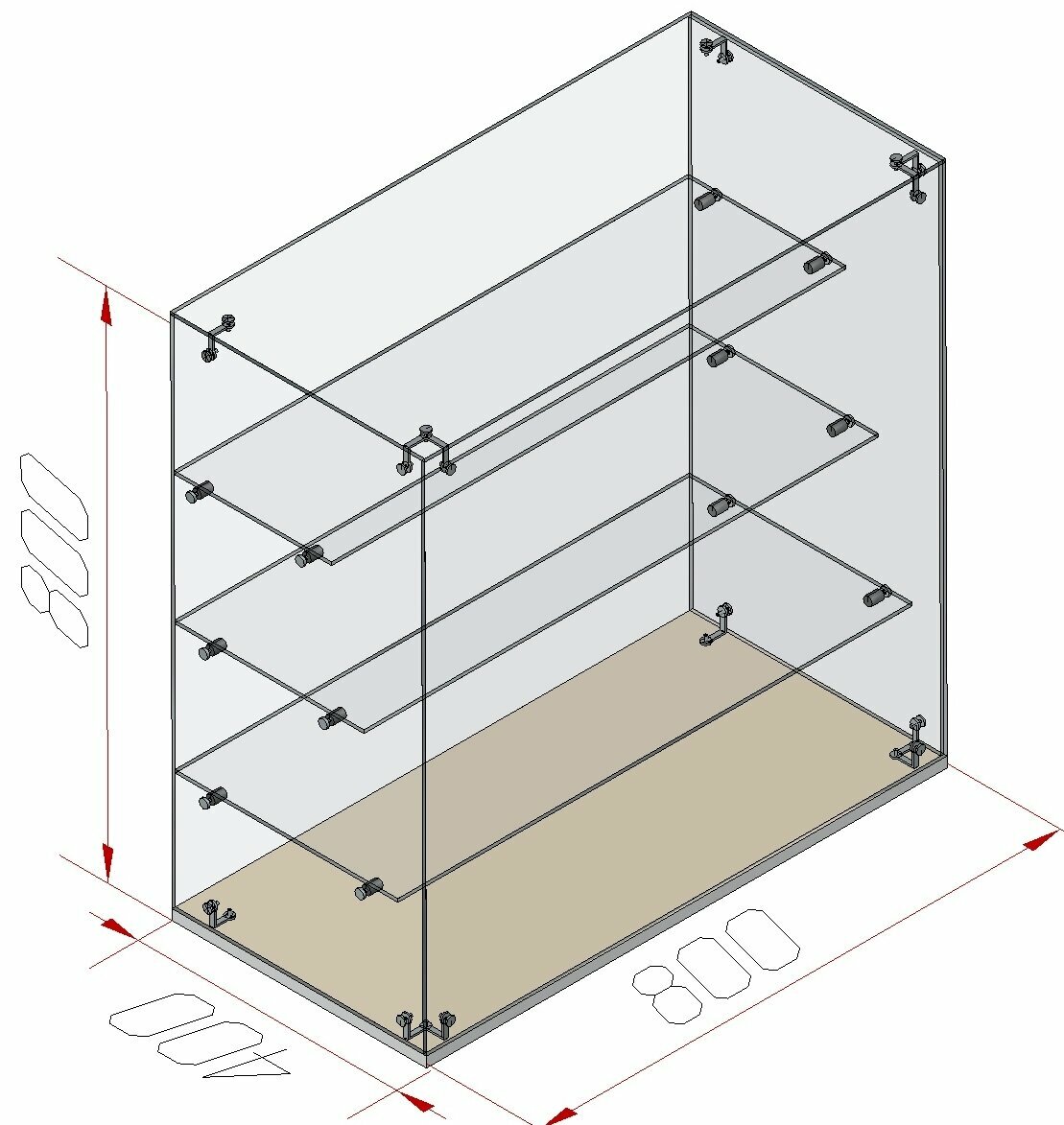 Настольная стеклянная витрина 80 х 40 х 80 см. 3 полки для магазина