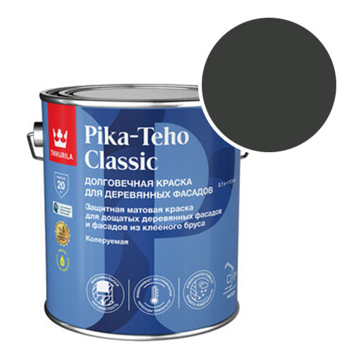 Краска фасадная по дереву Tikkurila Pika-Teho Classic водно-дисперсионная RAL 9005 (Глубокий черный - Jet black) 2,7 л