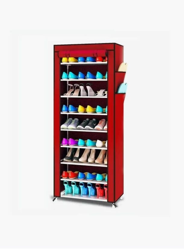 Обувница тканевая SHOE CABINET-10, 158x58x30 бордо