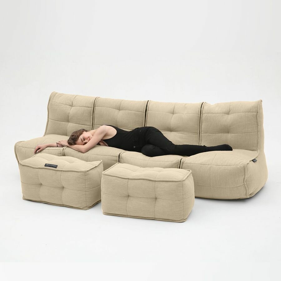 Бескаркасный модульный диван с оттоманкой Mod4 Quad Couch - Eco Weave (шенилл, бежевый) - для небольших помещений: для дома, дачи, офиса (нераскладной)