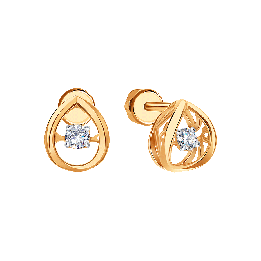 Серьги пусеты, красное золото, 585 проба, бриллиант