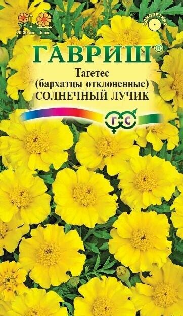 Цена за 10 пачек! Семена Бархатцы отклоненные Солнечный Лучик 7шт 20-30см (Гавриш)