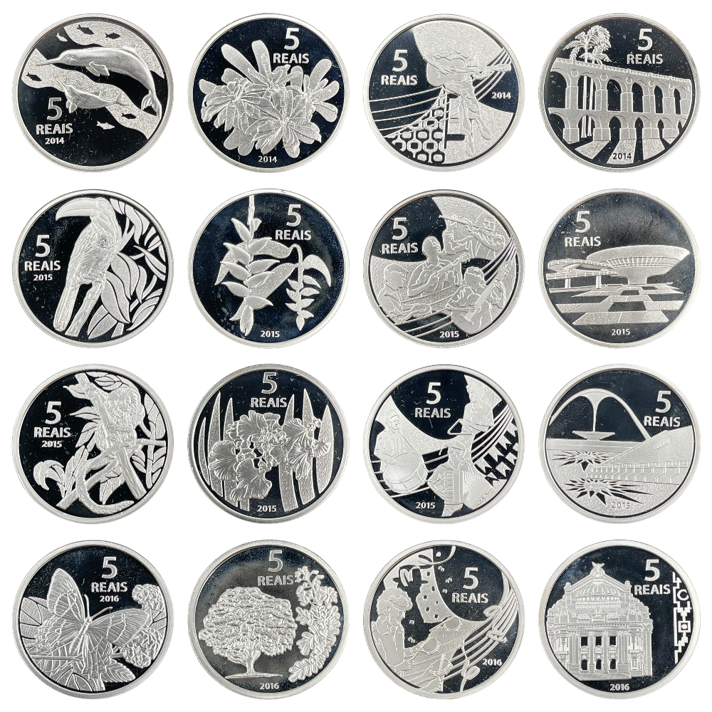 Бразилия, набор из 16 монет 5 реалов "XXXI летние Олимпийские Игры, Рио-де-Жанейро" 2014-2016 гг.