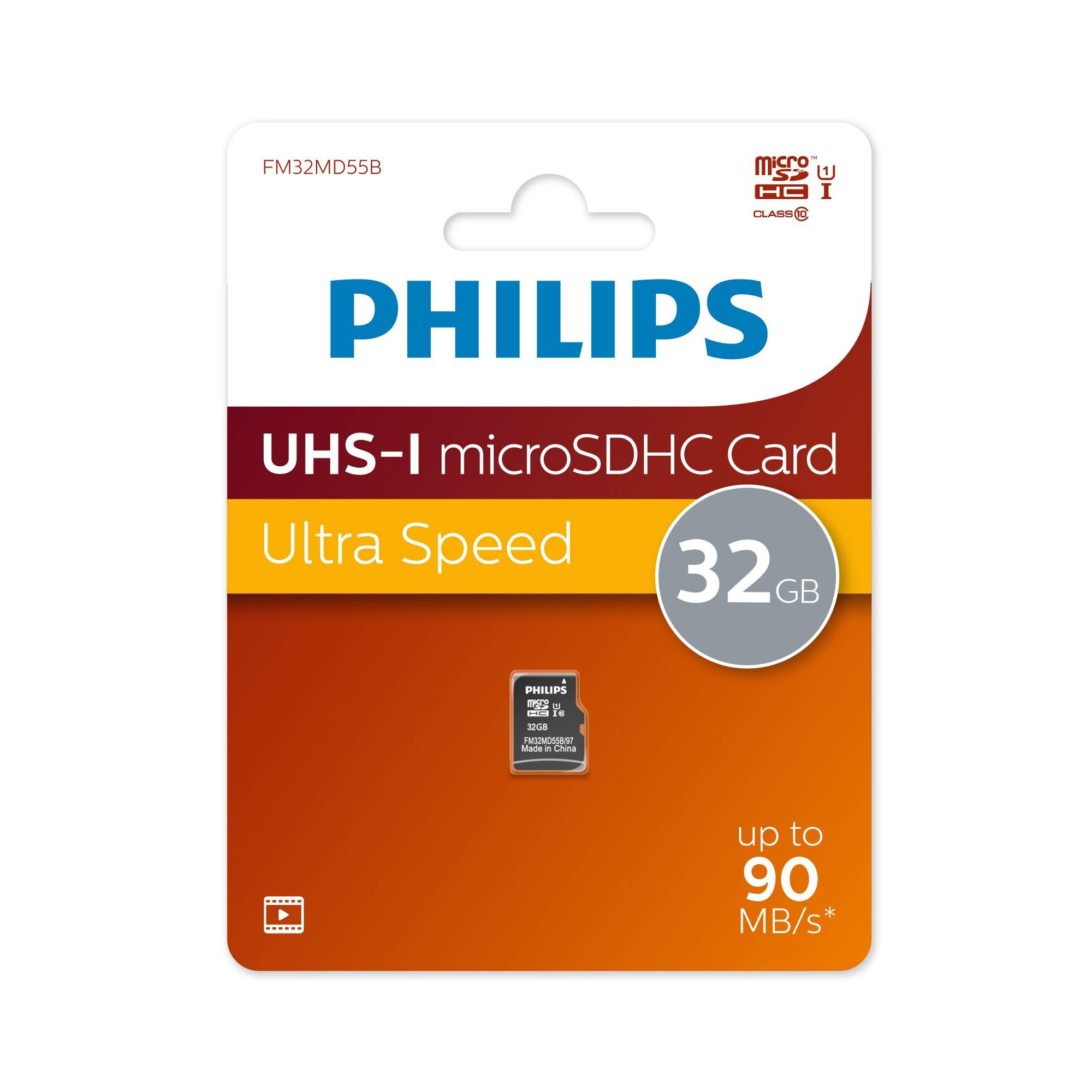 Флеш карта microSD 32GB PHILIPS High Speed microSDHC Class 10 90MB/s