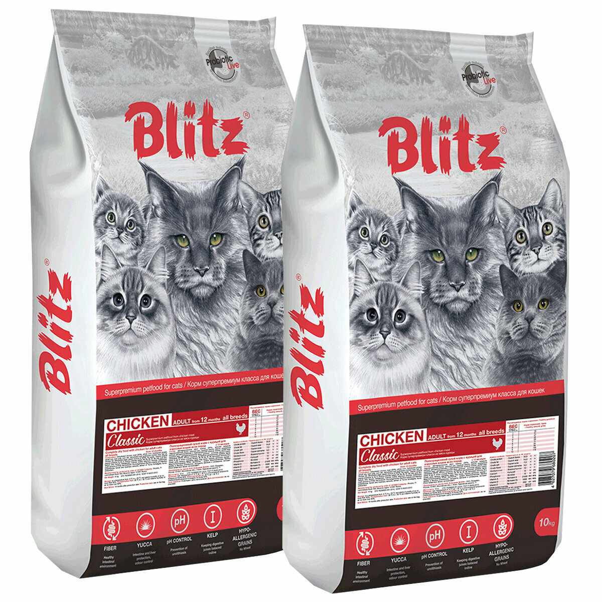 BLITZ CLASSIC ADULT CAT CHICKEN для взрослых кошек с курицей (10 + 10 кг)