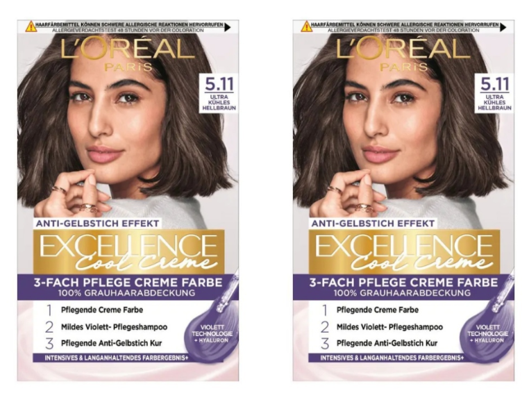L Oreal Paris Стойкая крем-краска для волос, Excellence, Cool, тон 5.11, Светлый каштан, 2 шт.