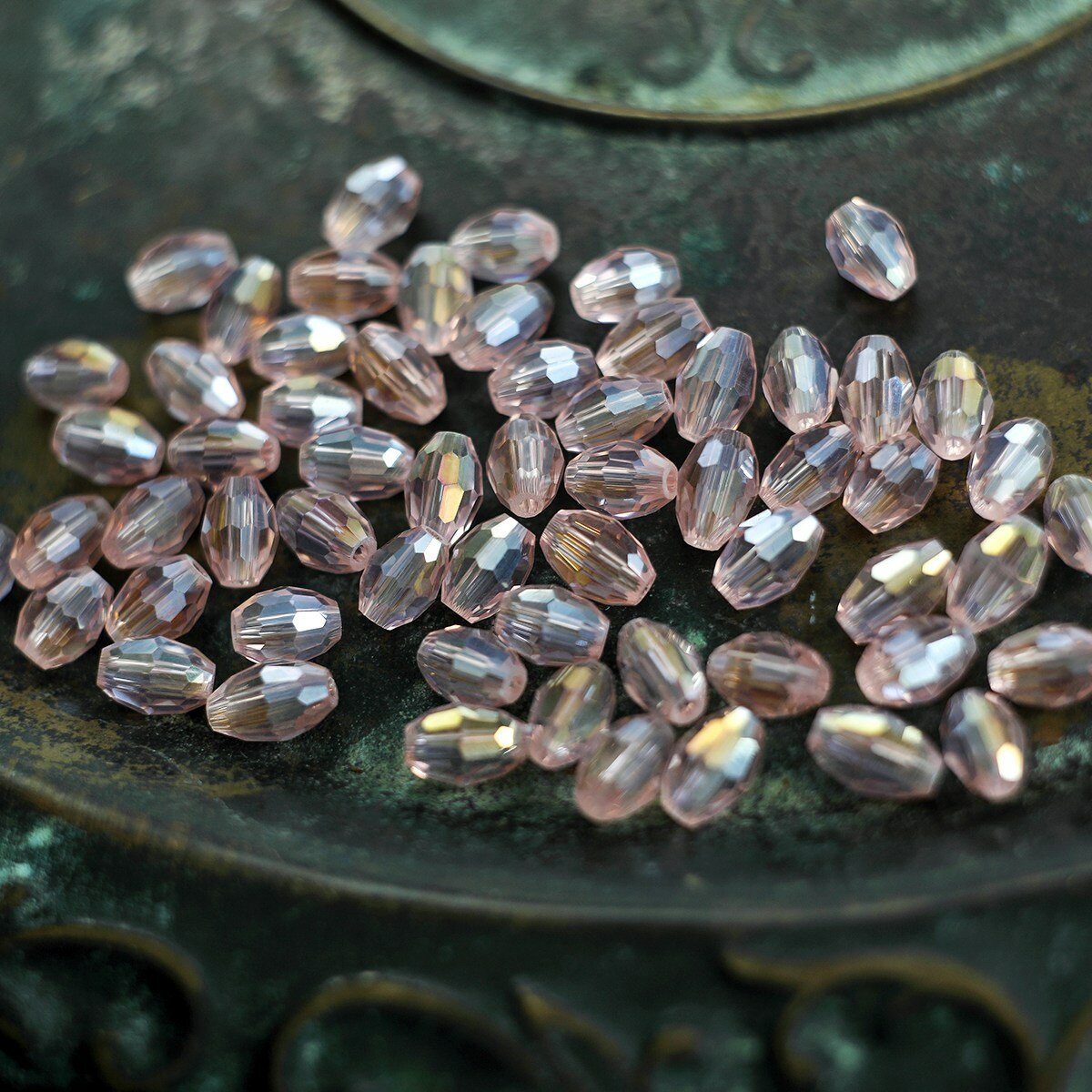 Бусины стеклянные овальные 60 шт, граненые 8х6 мм, цвет розовый АВ