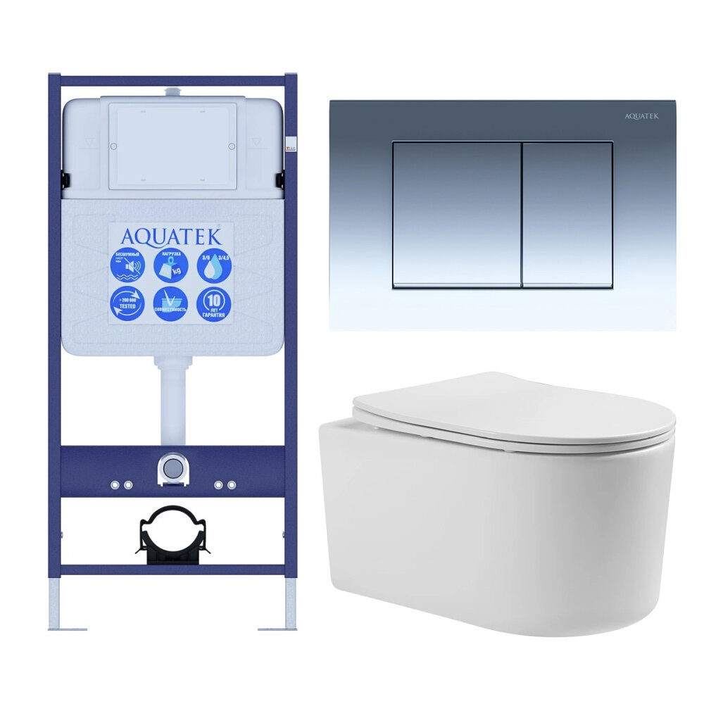 Унитаз с инсталляцией Set Aquatek Мия-010 4в1, с кнопкой в комплекте