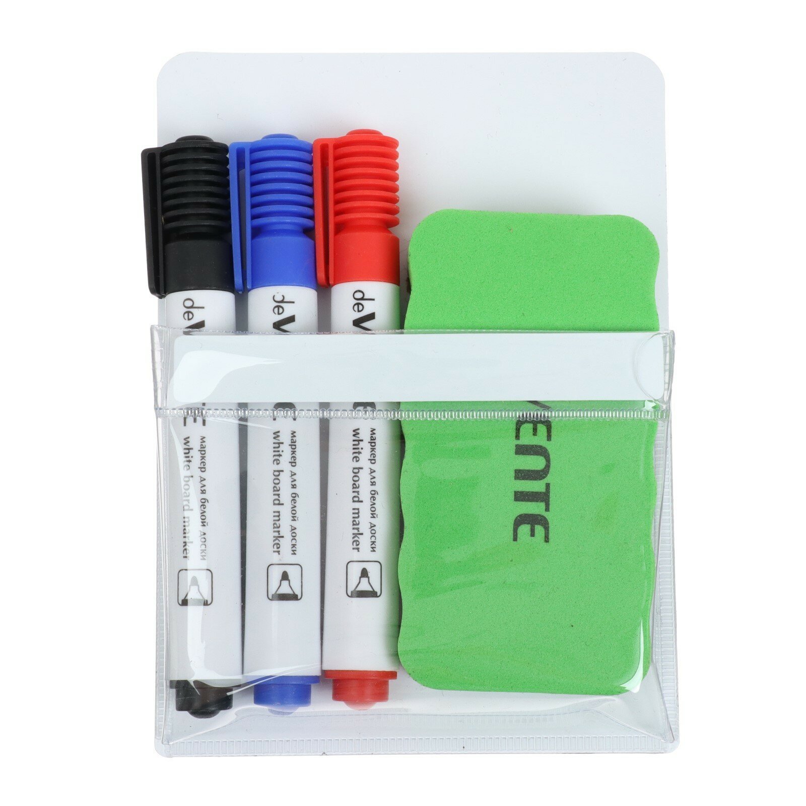 Набор маркеров для доски deVente, 3 штуки в упаковке и губка для стирания