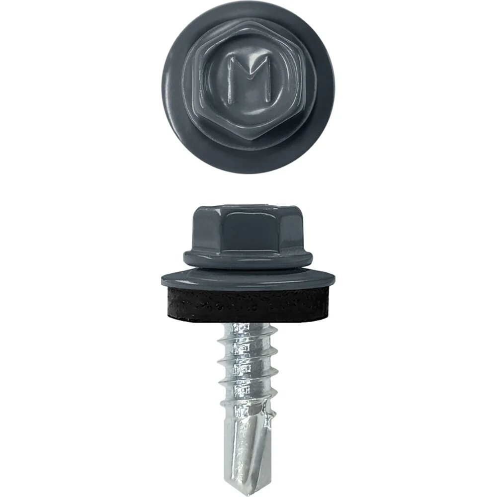 Кровельный саморез Daxmer 4,8x19 RAL 7016 сверло №2 8x19, оцинкованное покрытие, шестигранный шлиц