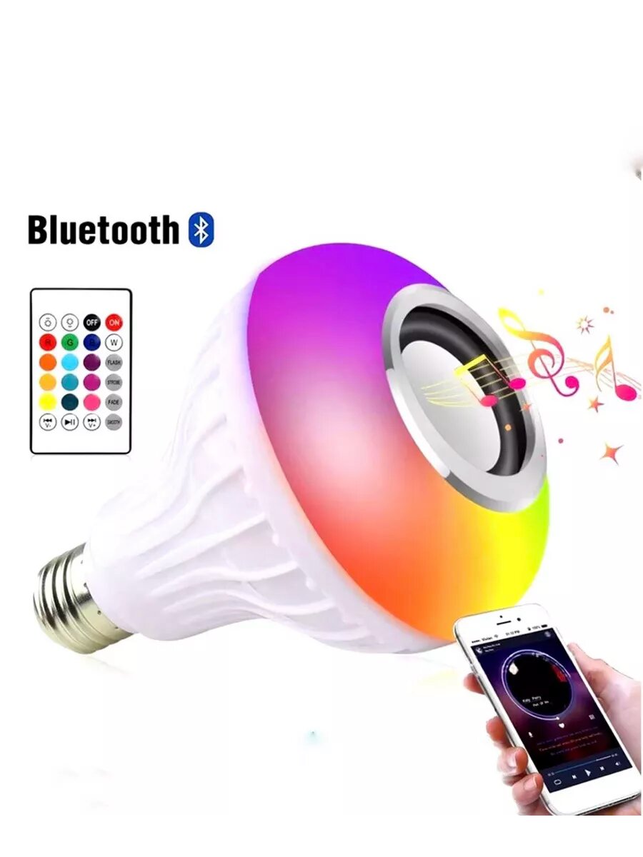 Умная светодиодная лампочка RGB со встроенной колонкой и ПДУ