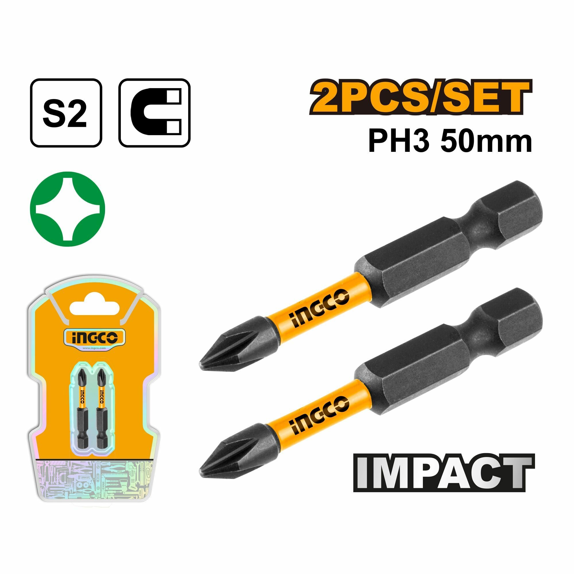 Набор ударных бит IMPACT INGCO SDBIM71PH350 INDUSTRIAL РН3х50 мм 2 шт.