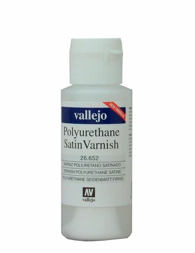 Полиуретановый полуматовый лак Vallejo серии Varnish - Polyurethane Satin Varnish (60 мл)