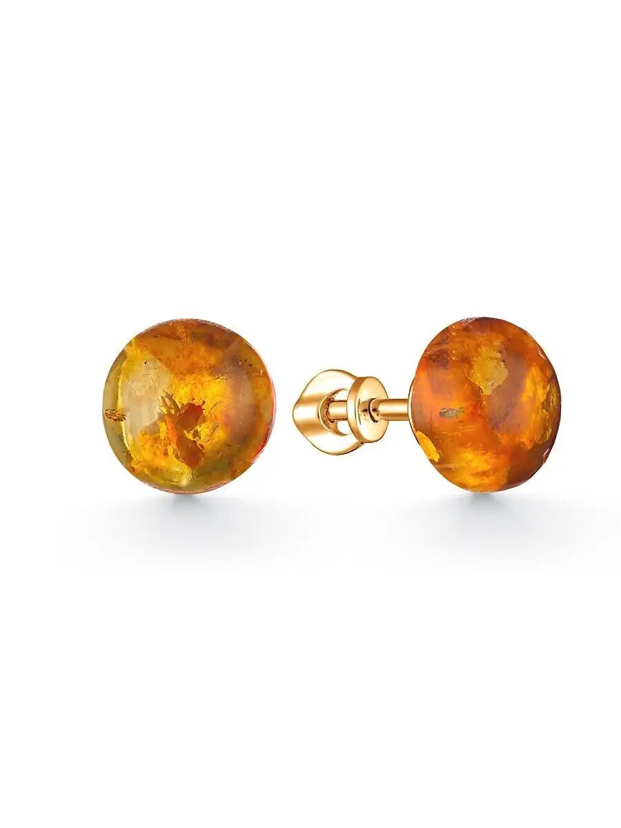 Серьги пусеты, красное золото, 585 проба, янтарь, бриллиант