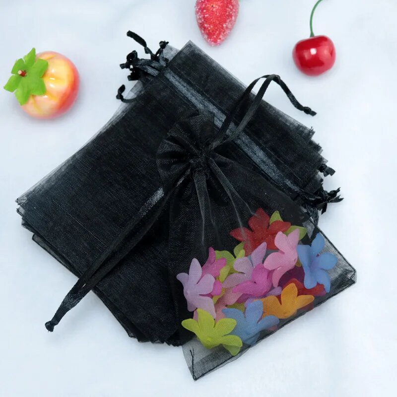 Набор из 10 подарочных сумок из органзы merylover Черный, Black, 9x12cm organza