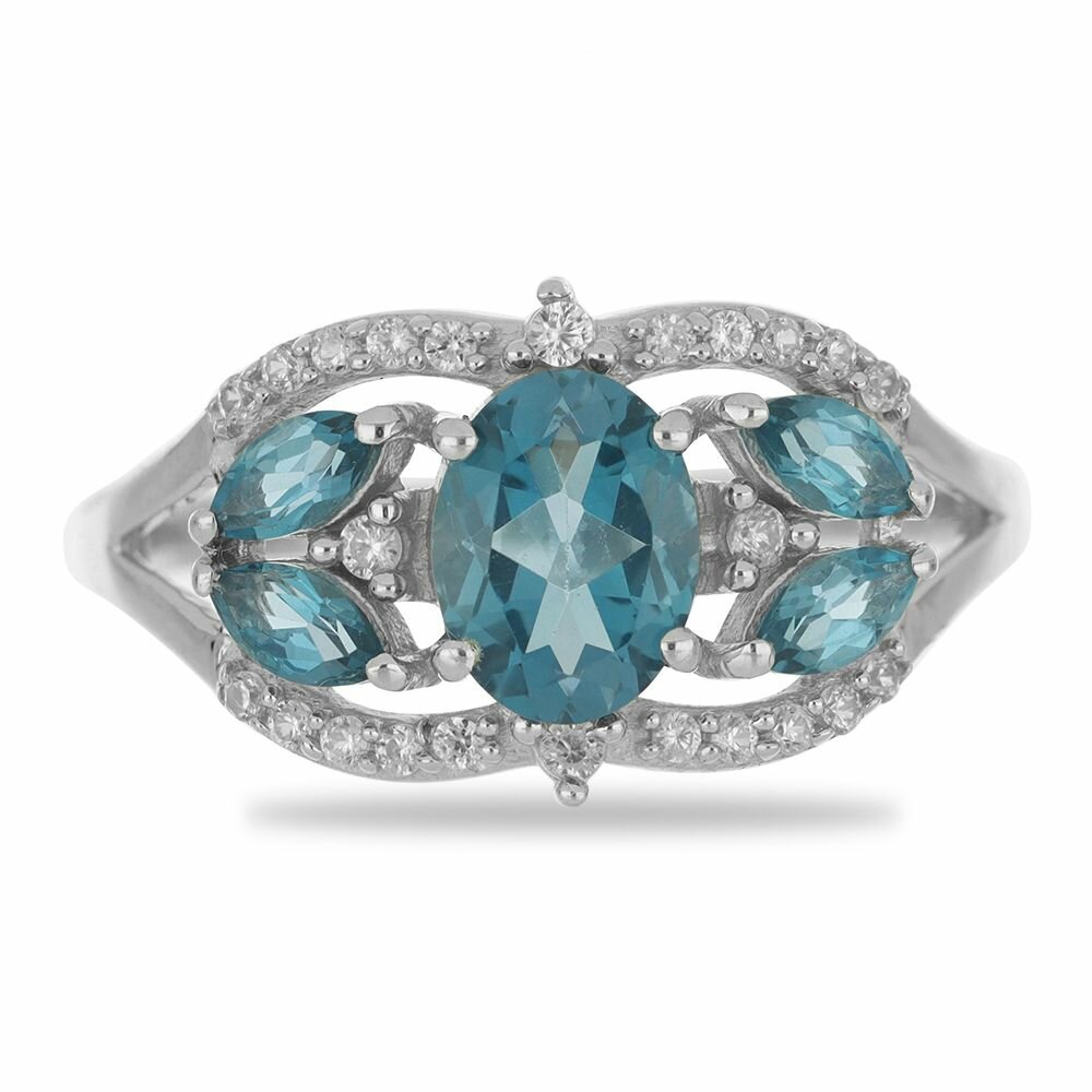 Кольцо, серебро, 925 проба, родирование, топаз, циркон