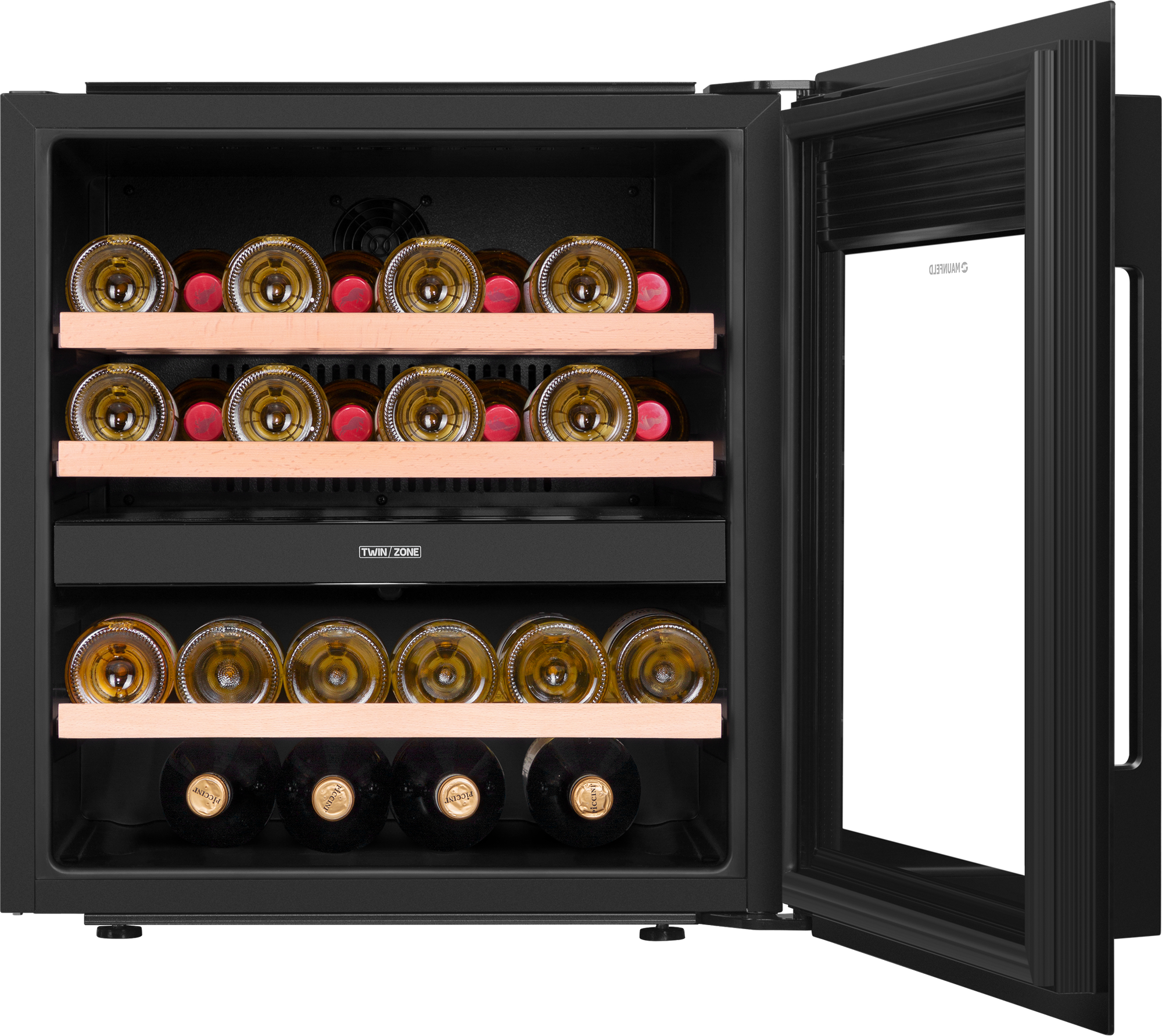 Встраиваемый винный шкаф Maunfeld MBWC-92DM36, 36 бутылок, 85 л, две температурные зоны, черный
