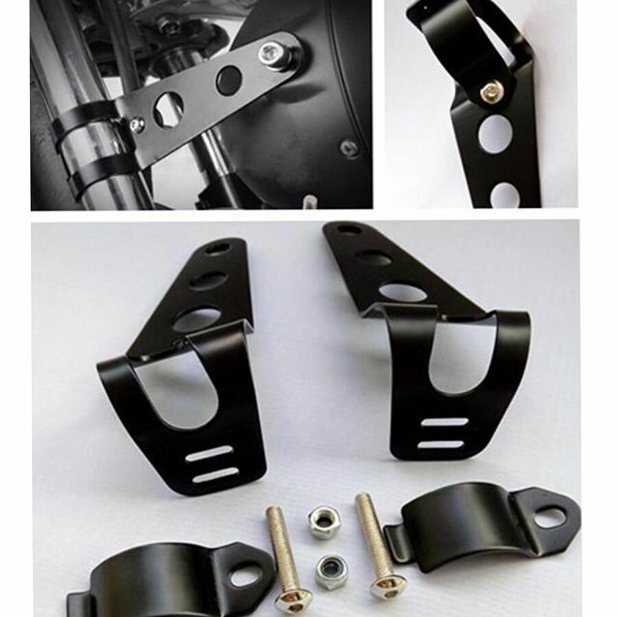 Крепление (кронштейн, держатель) фары на вилку для мотоцикла, пара, черный