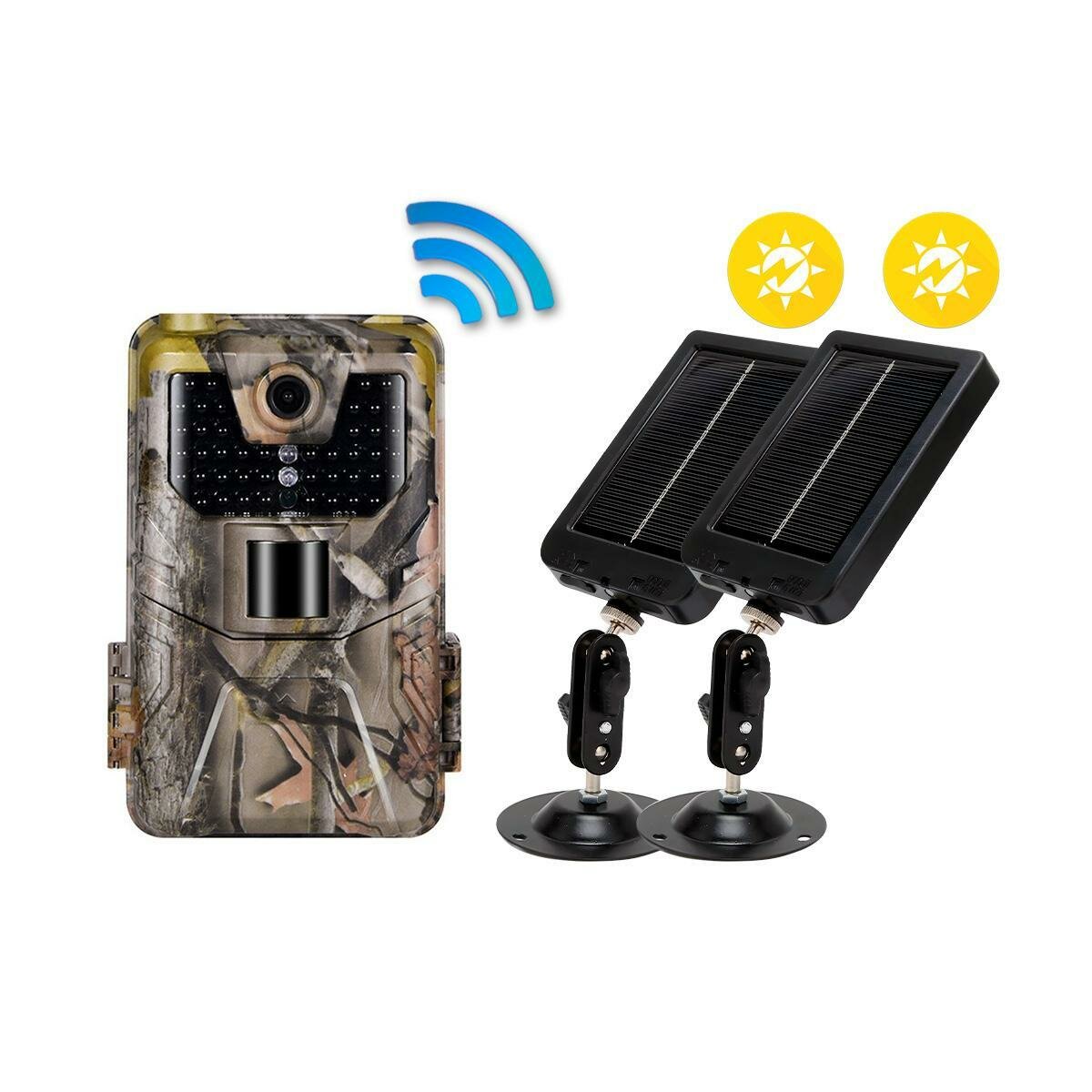 Комплект: Wi-Fi 4К фотоловушка Филин WiFi-900 (ПРОФ) (M55996WI) и ДВЕ уличные солнечные панели SP(06) (фотоловушка с солнечной батареей)