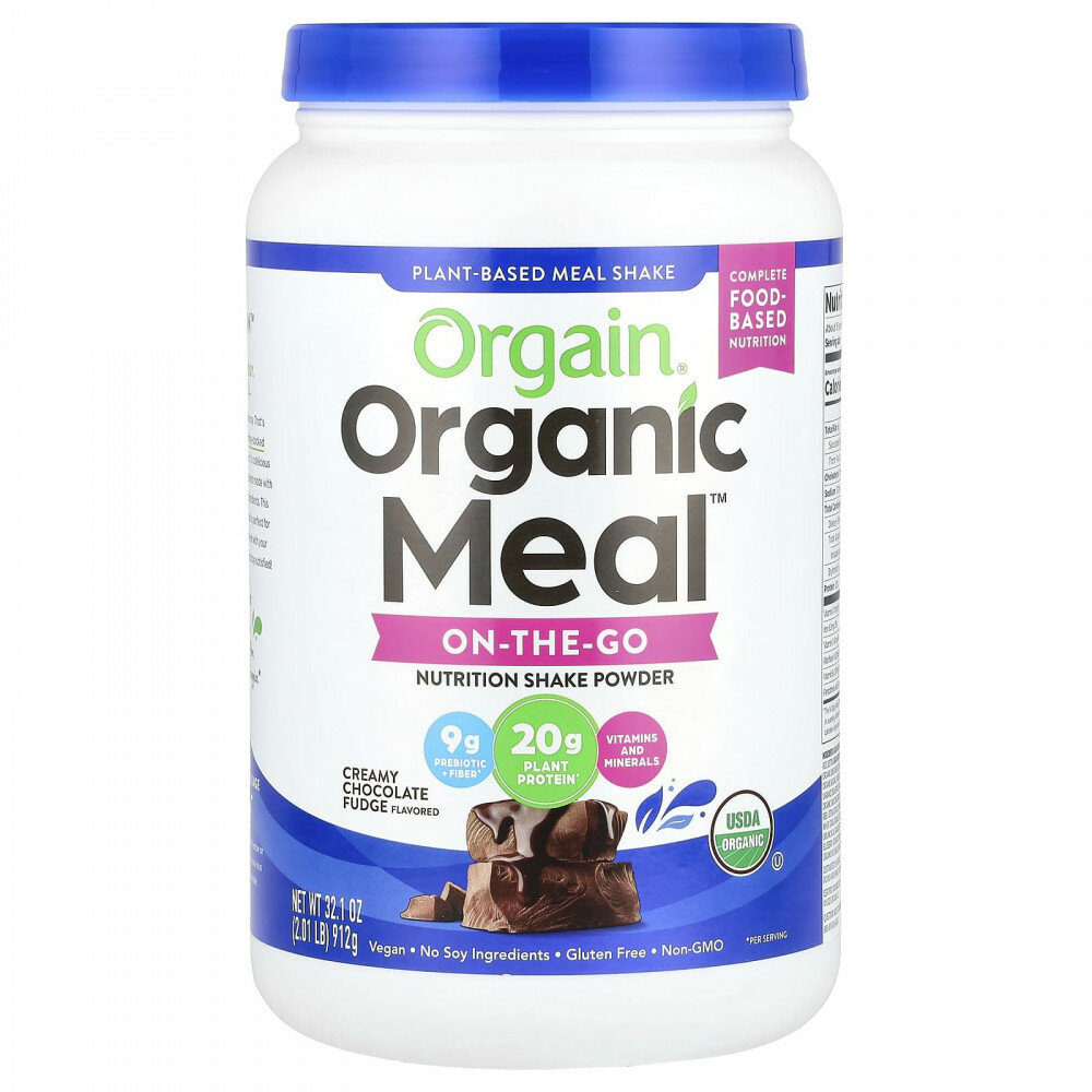 Orgain, Organic Meal ™, питательный растительный порошковый коктейль для еды, шоколадная помадка со сливками, 912 г (2,01 фунта)