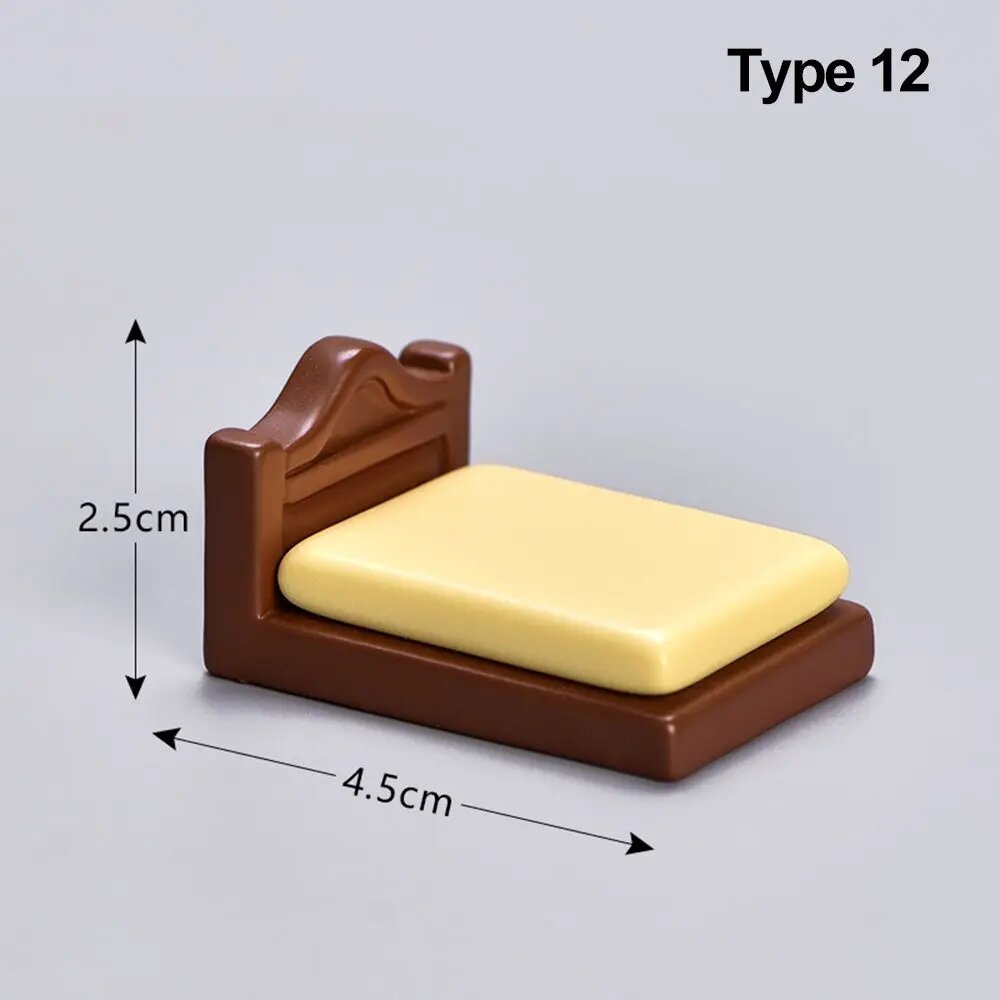 Миниатюрная кровать для кукольного домика, Коричневый, Type 12