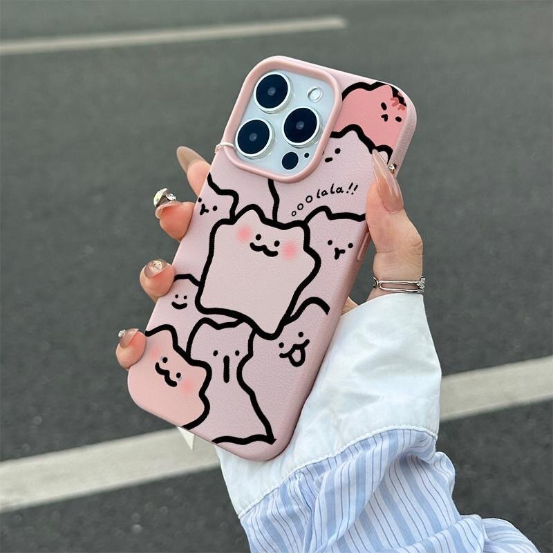 Чехол cat, для iPhone 14 Pro Max, розовый, кожаный