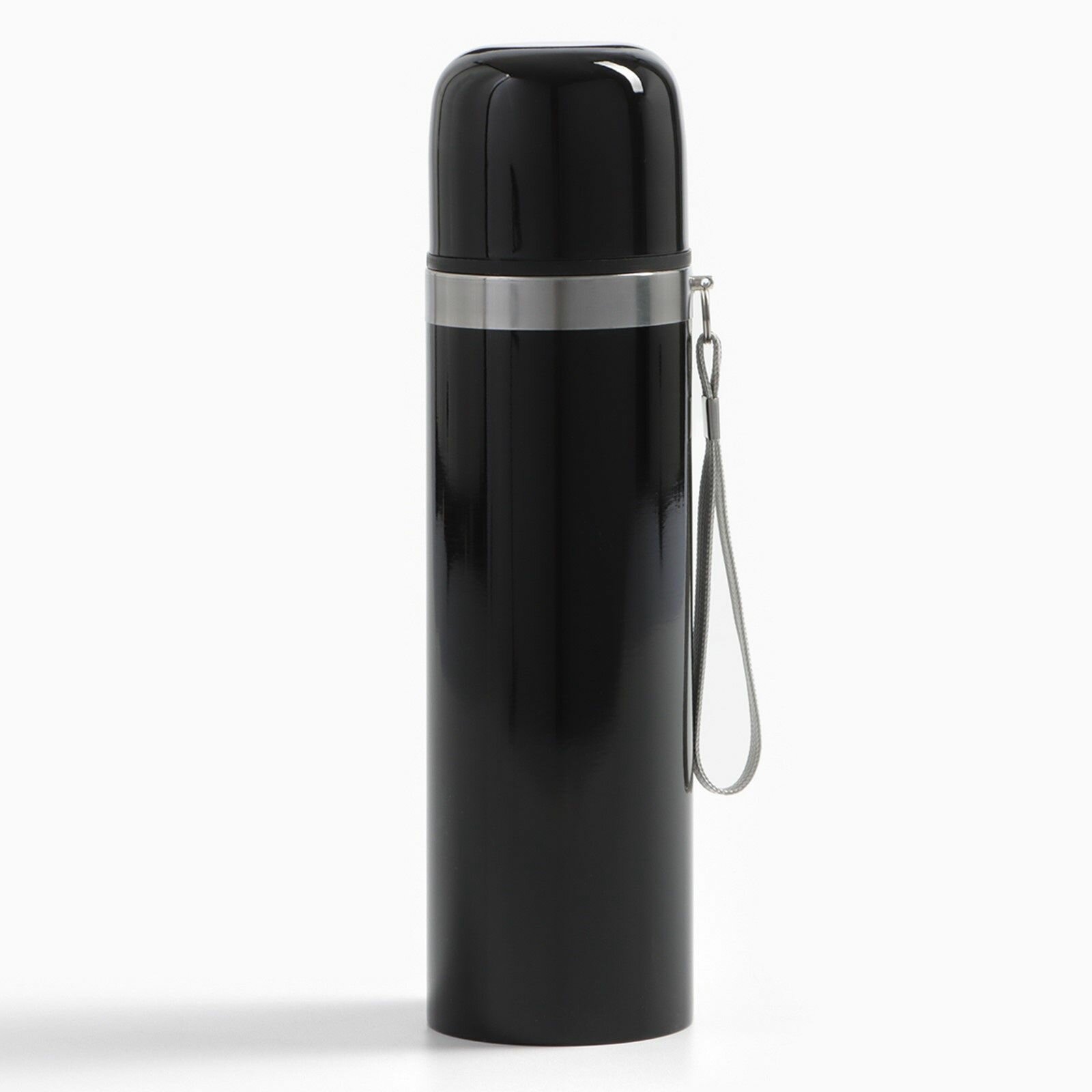 Термос для чая "Гильза. Мастер К.", 0,5 л, маленький вакуумный термос для воды и кофе с дополнительной емкостью для горячих напитков, подарок мужчине на Новый Год, теплоемкость 10 ч, цвет чёрный