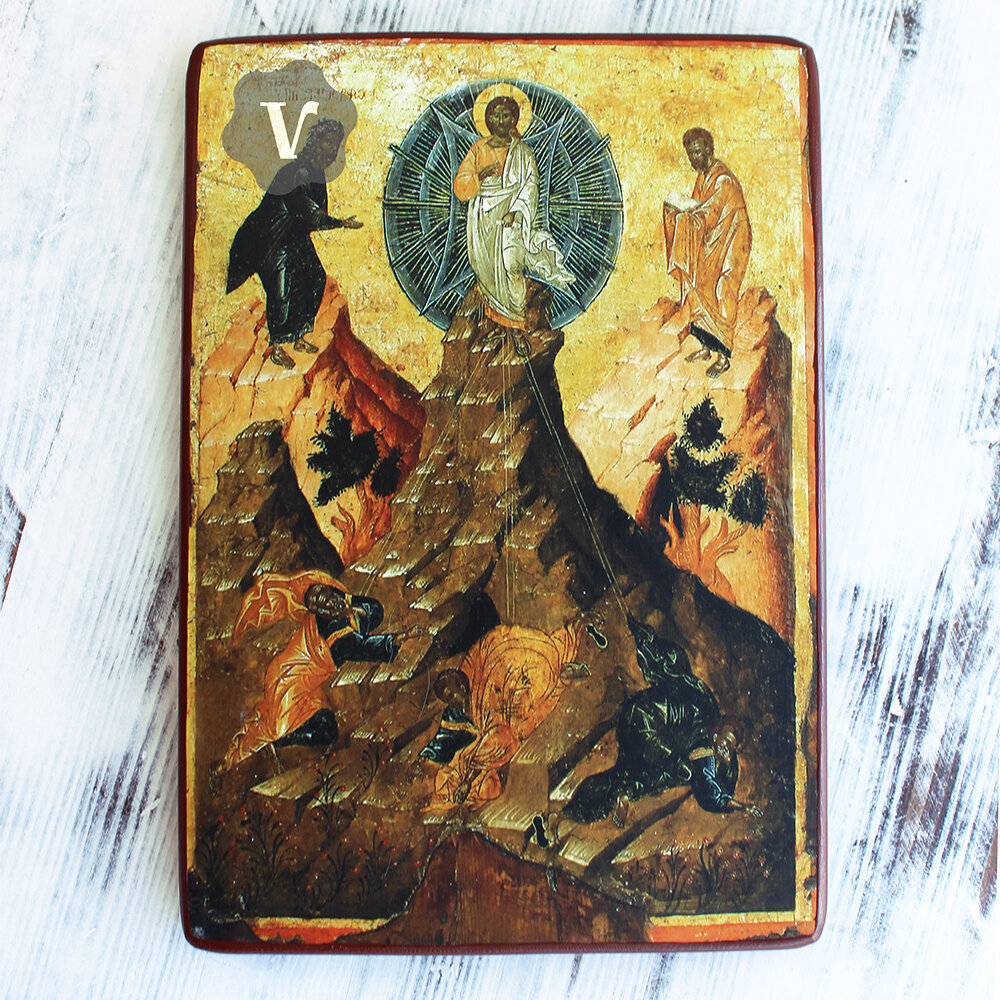 Икона Преображение Господне, деревянная иконная доска, левкас, ручная работа (Art.1243М)