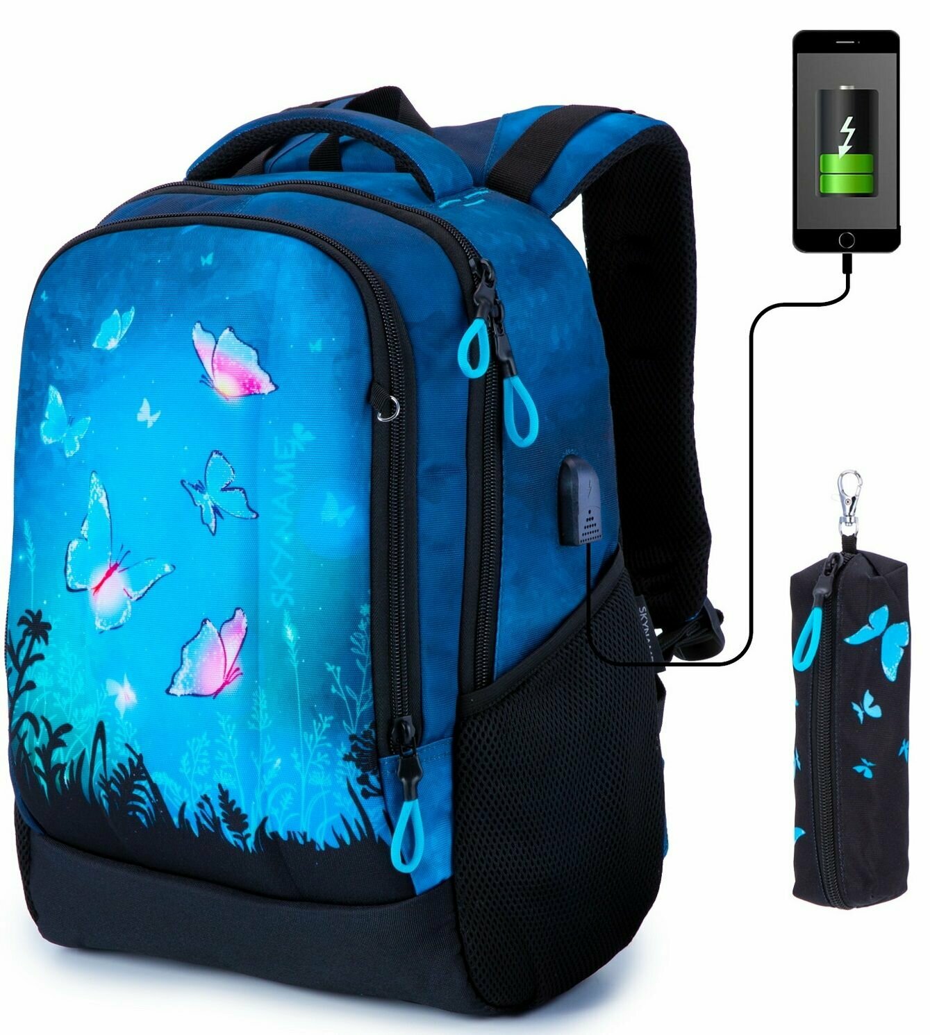 Рюкзак школьный для девочки 17 л анатомический А4 пенал USB SkyName (СкайНейм)