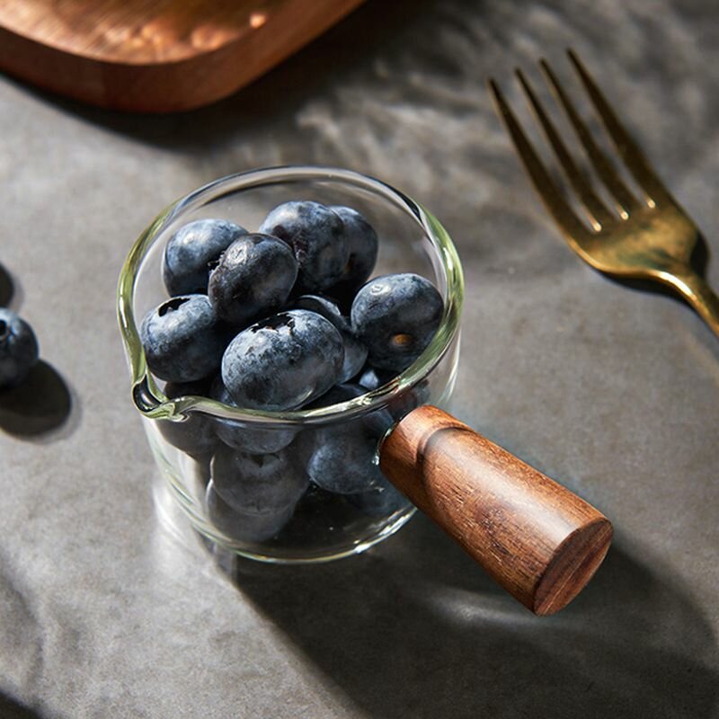 Набор стеклянных соусников с деревянной ручкой 2 штуки (50 и 100 мл), подойдут для молока, соусов или измерения ингредиентов