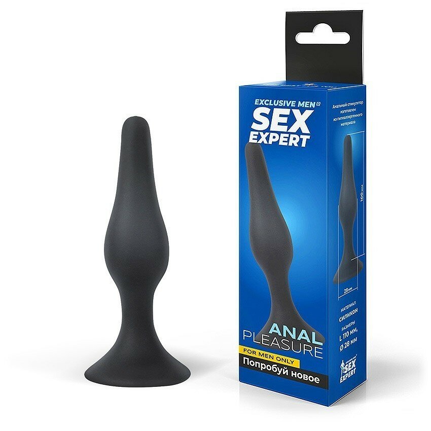 Анальный плаг, анальный конус, SOFT силикон, на присоске, черный, 1 шт.