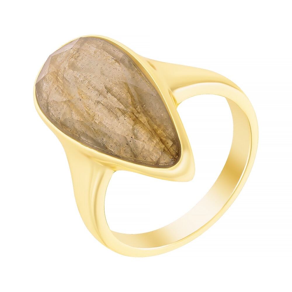 Перстень, серебро, 925 проба, золочение, родирование, стекло, лабрадорит