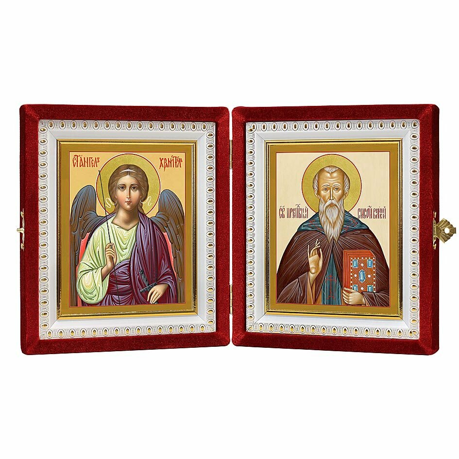 Складень именной "Преподобный Сисой Великий - Ангел Хранитель", размер ликов 10*12 см