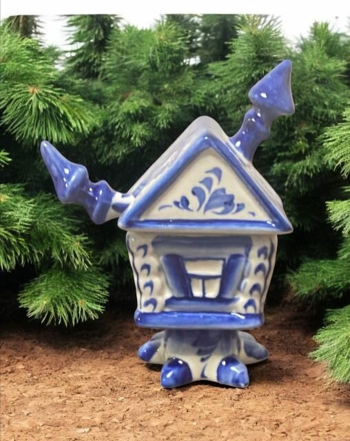 Гжель сахарница с ложкой Избушка