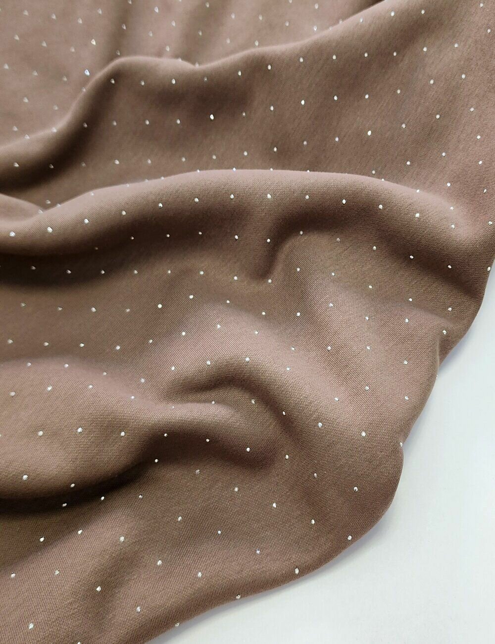 Ткань Футер барашек со стразами, цвет бежевый, 100*180см